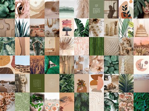 Boujee Boho Beige And Nature Aesthetic Wall Collage Kit 60pcs Instant