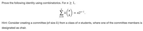 solved prove the following identity using combinatorics for
