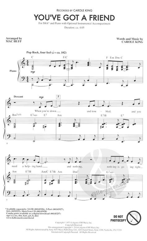 You Ve Got A Friend Von Carole King Noten F R Gemischten Chor