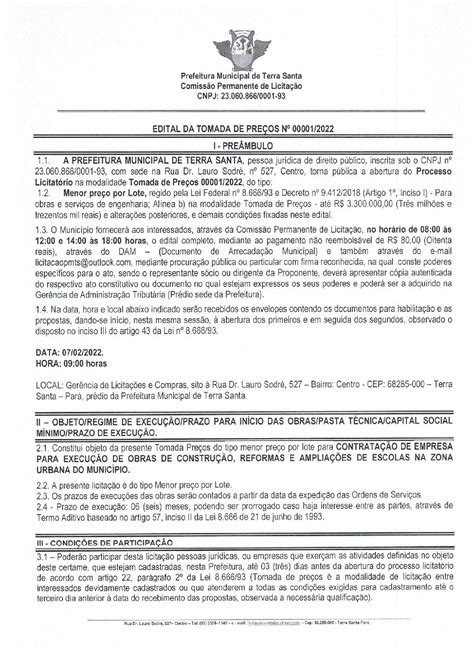 EDITAL TOMADA DE PREÇOS 00001 2022 REFORMA DE ESCOLAS Prefeitura