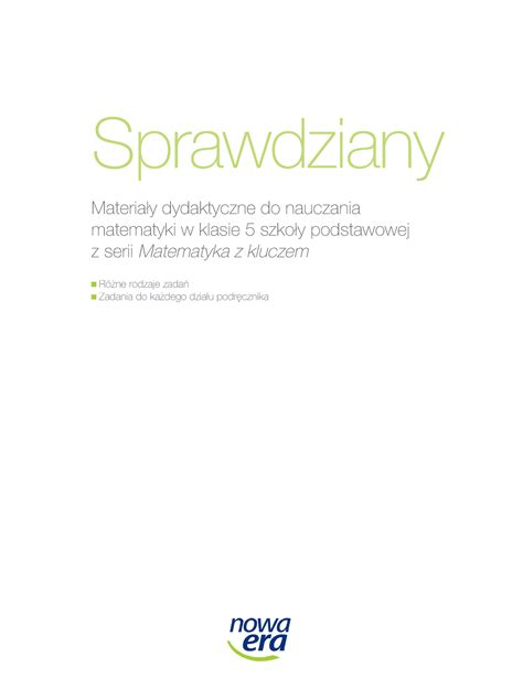 Matematyka Z Kluczem Sprawdziany Kl A Materia Y Dydaktyczne Do