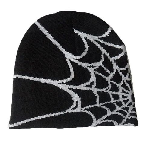Spider Web Jacquard Beanie Black Grey Etsy In Knitted Hats