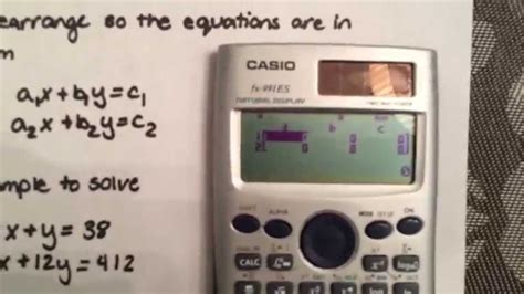 solving a linear system with two unknowns using a calculator casio fx 991es youtube