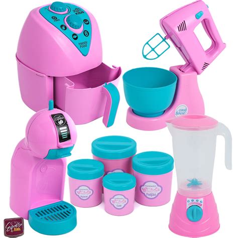 KIT 8 Brinquedos de cozinha Eletrodomésticos AIR FRYER CAFETEIRA