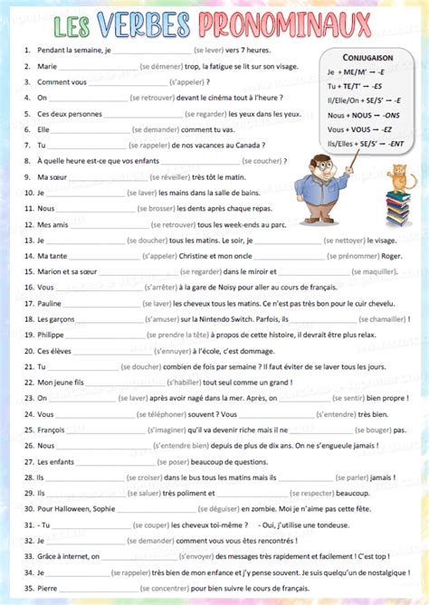 Exercices De Fran Ais Les Verbes Pronominaux Exercices Imprimer The