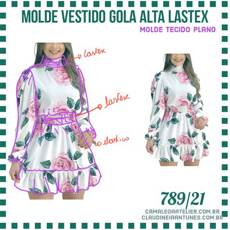 Molde Vestido Gola Alta Lastex 789 21 CAMALEOA ATELIER DE COSTURA