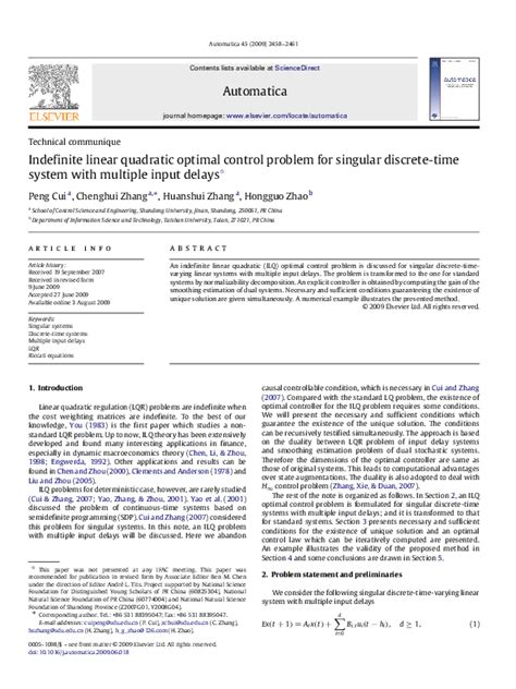 pdf indefinite linear quadratic optimal control problem for singular discrete time system with