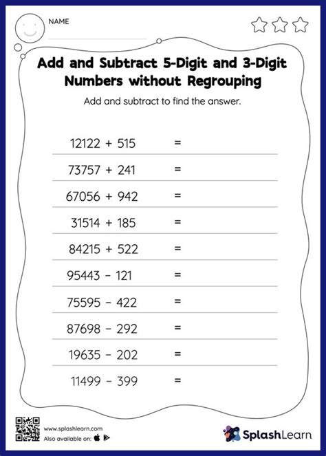 add and subtract two 5 digit numbers with regrouping vertical addition and subtraction math