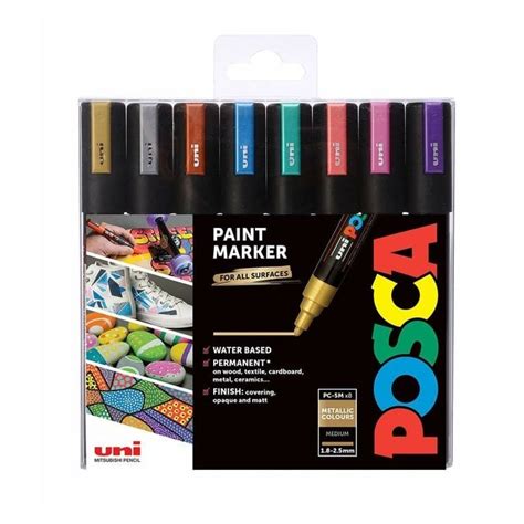 Uni Posca PC 5M 8 Metallic Colours Markers From Graff City Ltd UK