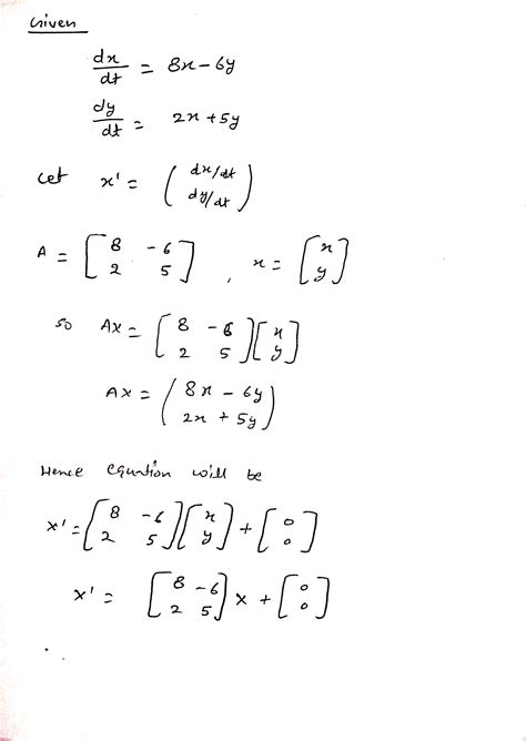 [solved] write the given linear system in matrix form assume x dx course hero