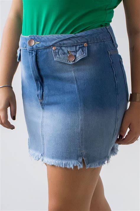 Saia Feminina Jeans Barra Desfiada Alta Algod O Anticorpus