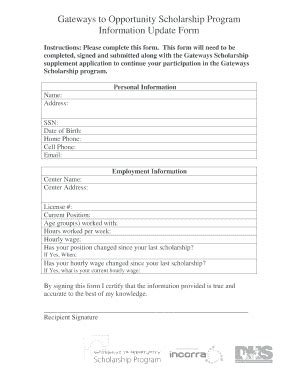 Fillable Online Gateways To Opportunity Scholarship Program Information