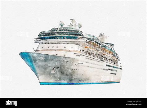 Dessin Aquarelle D Un Bateau De Croisi Re Isol Sur Fond Blanc