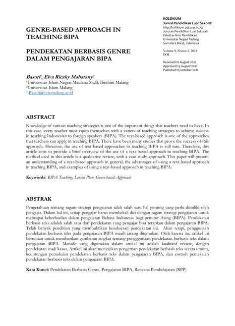 pdf genre based approach in teaching bipa