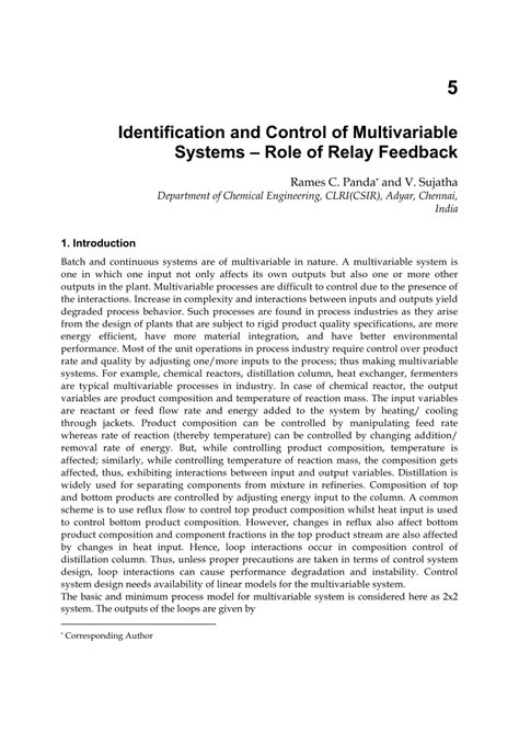 pdf identification and control of multivariable systems role of relay feedback