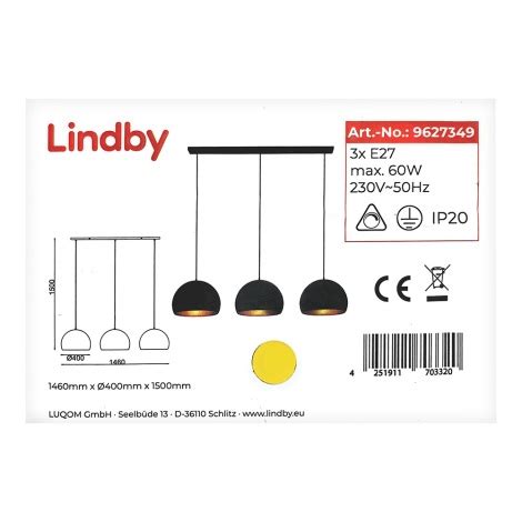 Lindby Hängeleuchte an Schnur TARJEI 3xE27 60W 230V Beleuchtung