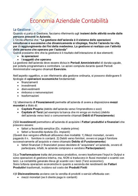 Riassunti Economia aziendale contabilità