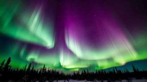 Premium AI Image A Purple And Green Aurora Lights Up The Sky Over A
