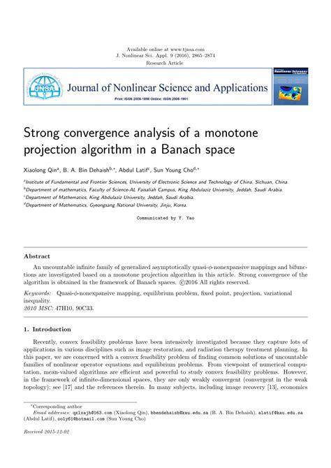 pdf strong convergence analysis of a monotone projection algorithm in a banach space