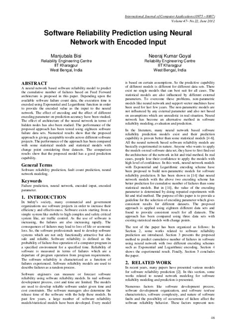 pdf software reliability prediction using neural network with encoded input manjubala bisi