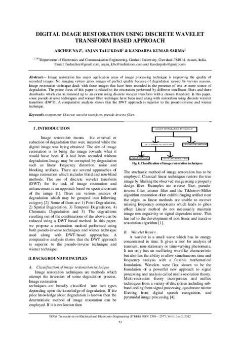 pdf digital image restoration using discrete wavelet transform based approach kandarpa kumar