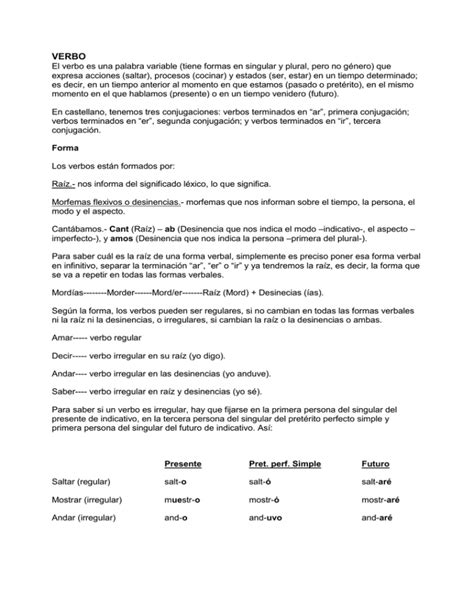 El Verbo Es Una Palabra Variable Tiene Formas En Singular Y Plural
