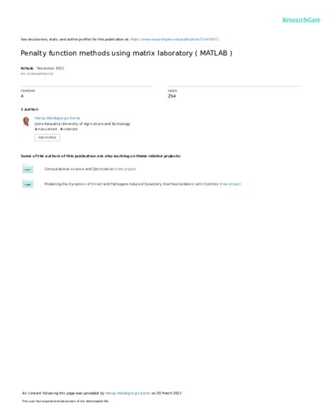 pdf penalty function methods using matrix laboratory matlab computational science and
