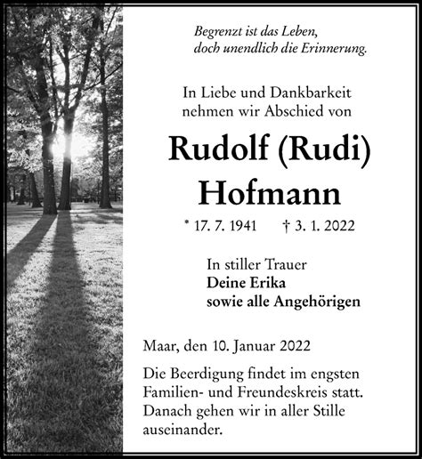 Traueranzeigen Von Rudolf Hofmann Vrm Trauer De