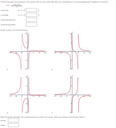 solved find the intercepts and asymptotes if an answer