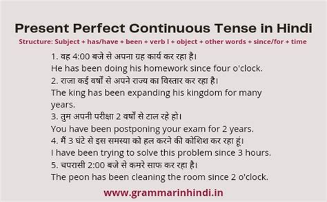 Present Perfect Continuous Tense In Hindi Rules Examples Exercises