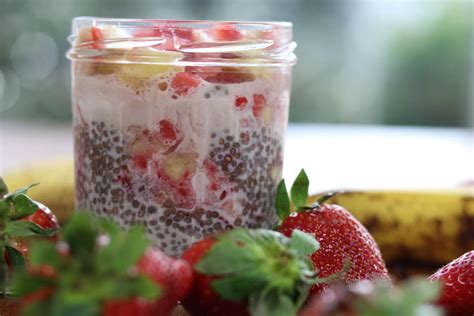 Pudding de chía con plátano fresas y amaranto de 340 Kcal Receta