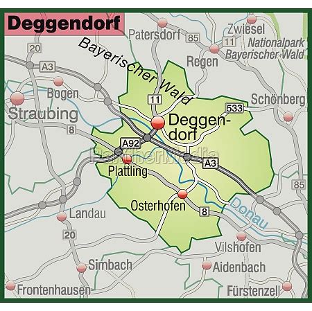 Karte von Deggendorf mit Verkehrsnetz in Pastellgrün Lizenzfreies