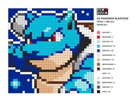 Pokémon Blastoise 2D Pix Brix Pixel Art Pixel art pokemon Pixel art