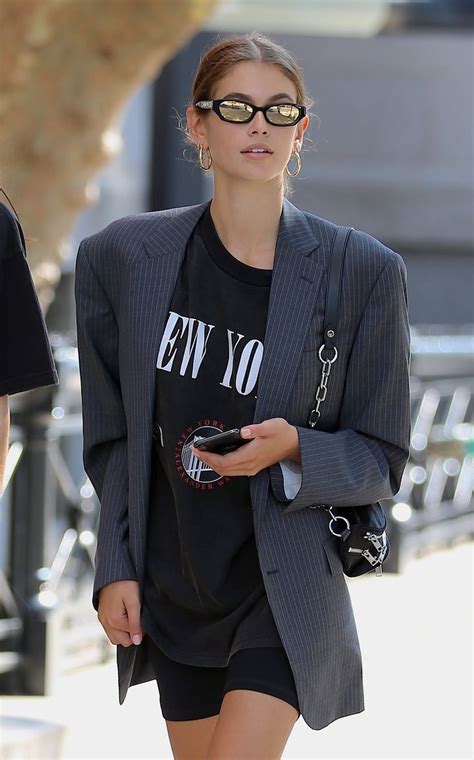 Street Style Look With Oversized Blazer Bicycle Shorts And Black T