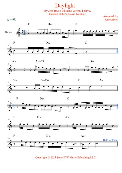 Daylight Arr Rene Alves Von David Kushner Noten Zum Klavier Gesang