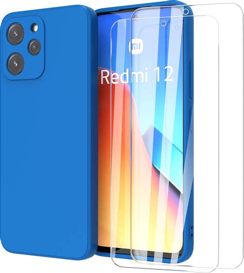 MIKULLE Silicone Coque pour Xiaomi Redmi 12 4G 5G avec 2 Verre trempé