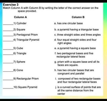 Learning Task 3 Match Column A With Column B By Writing The Letter Of
