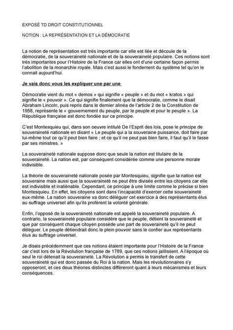 Exposé droit constit démocratie représentation EXPOSÉ TD DROIT