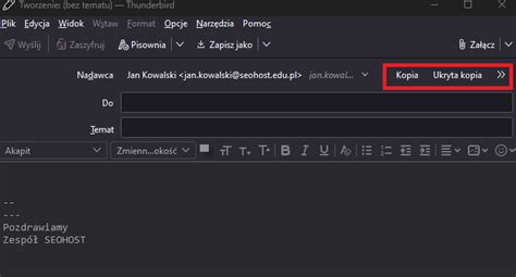 Nowa wiadomość DO DW UDW w Thunderbird