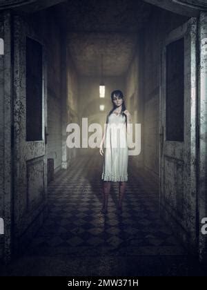 3d Illustration Of Scary Ghost Woman In The Dark Horror Background