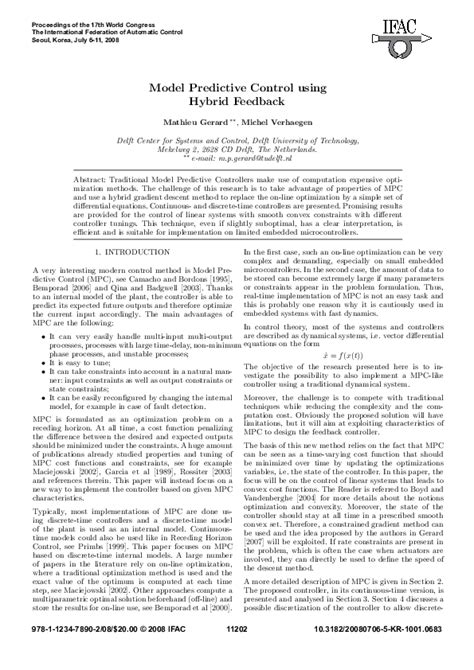 pdf model predictive control using hybrid feedback mathieu gerard