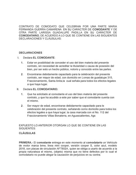 Top Imagen Modelo De Contrato De Comodato Bien Mueble Abzlocal Mx