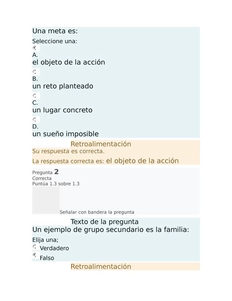 Procadist Trabajo Equipo Respuestas Una Meta Es Seleccione Una A