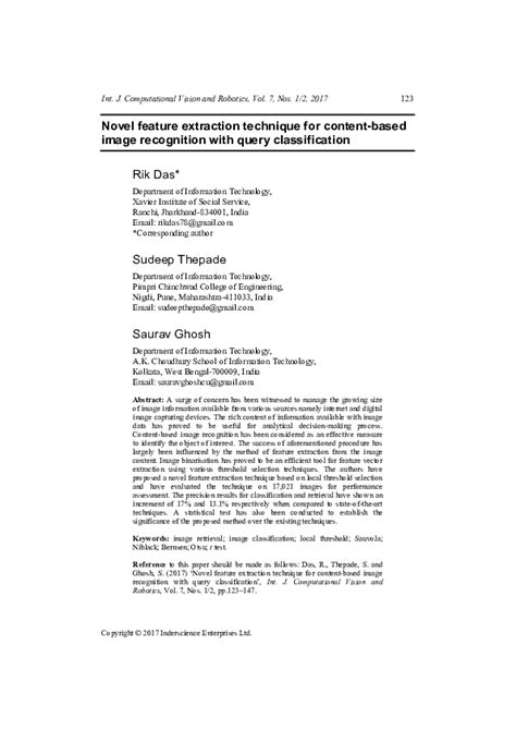 pdf novel feature extraction technique for content based image recognition with query