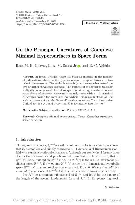on the principal curvatures of complete minimal hypersurfaces in space forms request pdf
