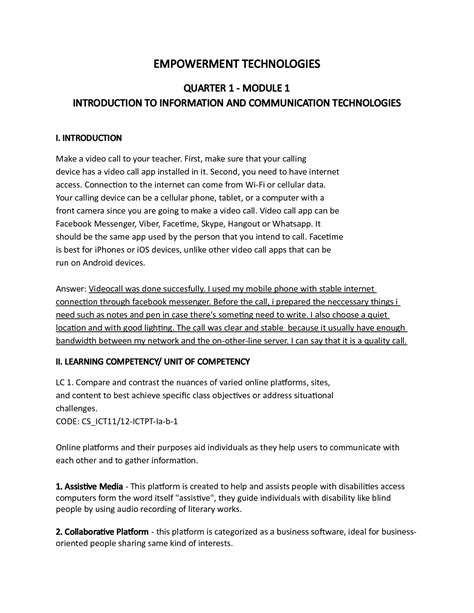 SOLUTION Empowerment Technologies Studypool