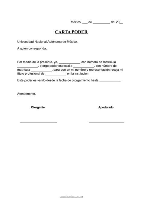 Carta Poder Simple Para Recoger T Tulo Profesional Word