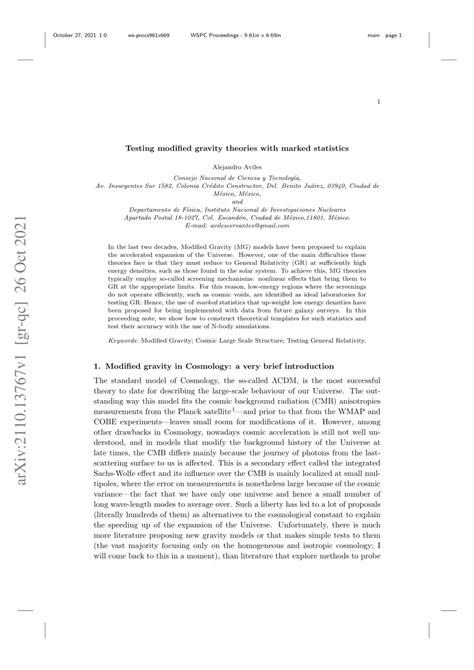 pdf testing modified gravity theories with marked statistics