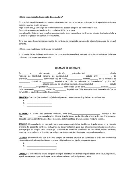 Contrato De Comodato Docx Contrato De Comodato Contrato De Comodato