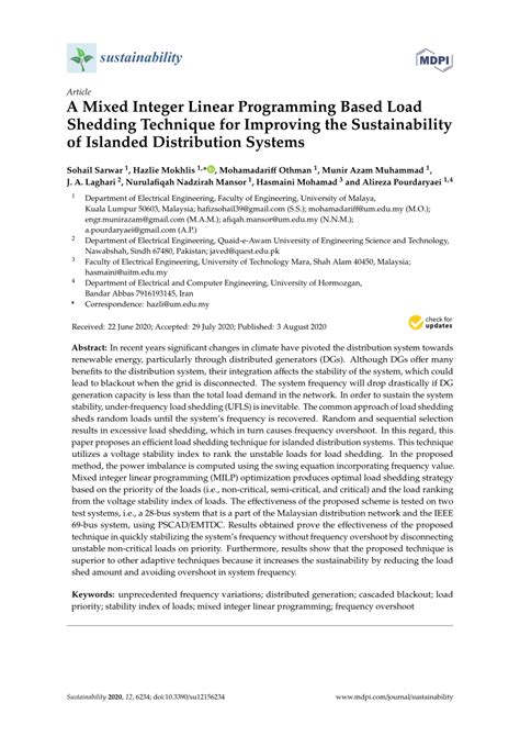 pdf a mixed integer linear programming based load shedding technique for improving the